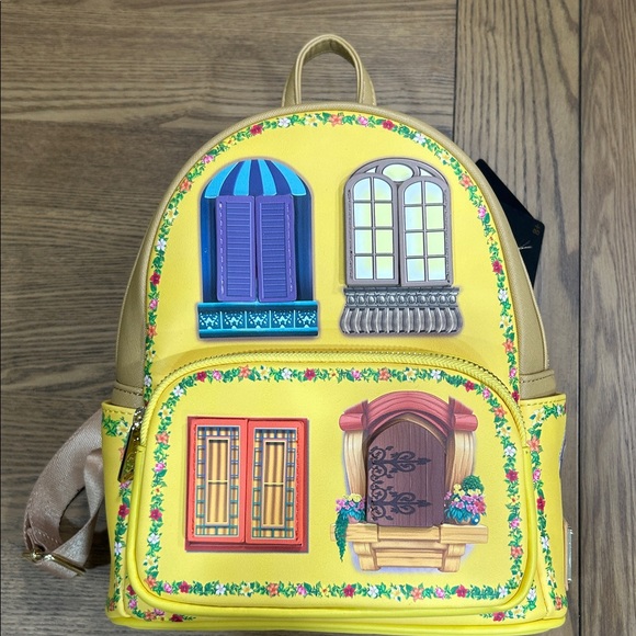 Loungefly | Bags | Loungefly Yellow Backpack With Colorful Windows ...